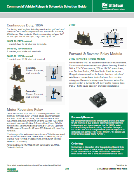 Automotive Relays and Solenoids Selection Guide